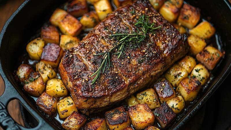 Roasted Beef, Potatoes, Rosemary, Cast Iron Skillet, Kitchen, Dinner ...