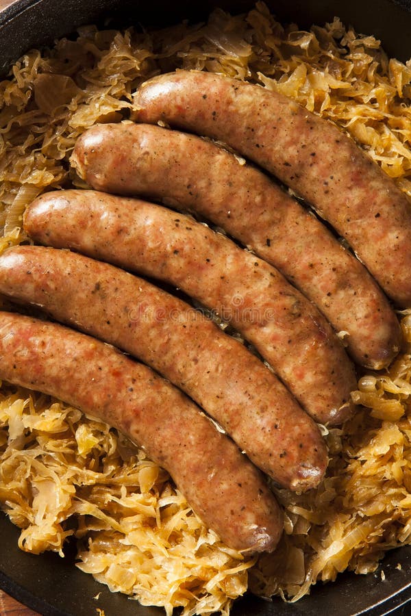 Roasted Beer Bratwurst with Saurkraut Stock Image - Image of beef ...