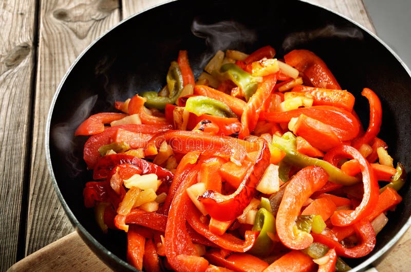 Roasted Bell Pepper in a Frying Pan Stock Image - Image of eating ...