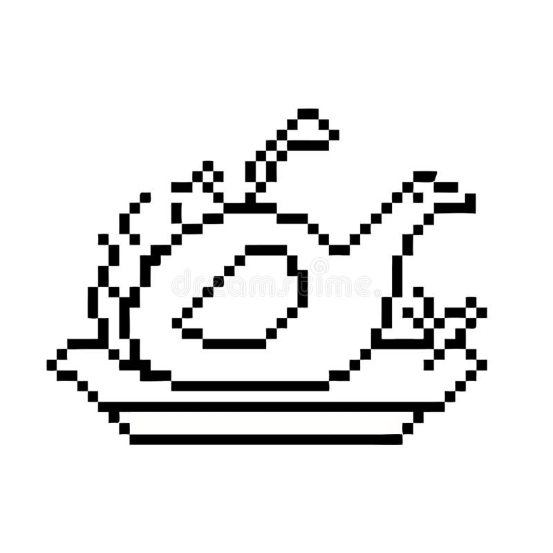 A Roasted Bird on a Plate in Black Pixel Outline Stock Image ...