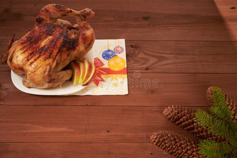 Roasted Bird on a Wooden Table Stock Image - Image of sauce, copy: 82083265
