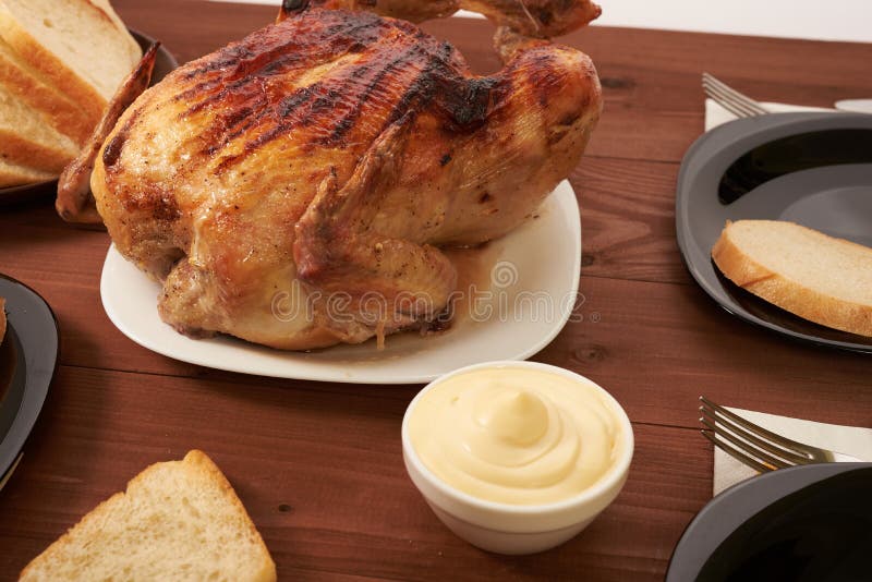 Roasted Bird on a Wooden Table Stock Photo - Image of celebration, copy ...
