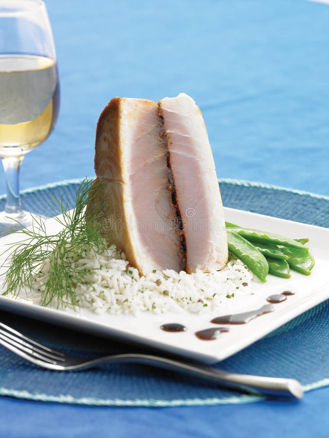 Roasted Blue Marlin on Rice Stock Photo - Image of meal, blue: 72953858