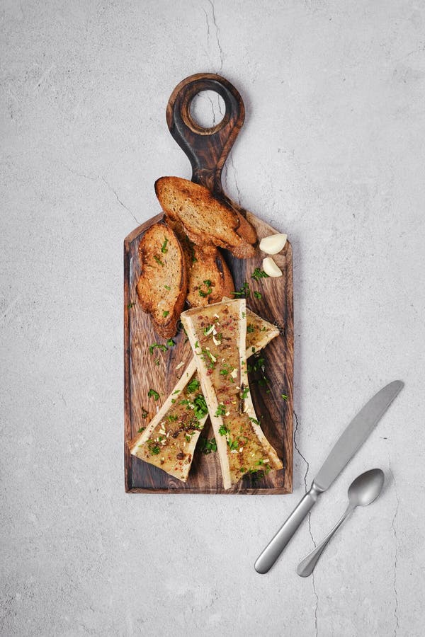 Roasted Bone Marrow, Top View Stock Photo - Image of toast, recipe ...