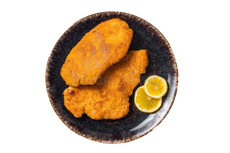 Roasted Breaded German Weiner Schnitzel on a Plate. Isolated on White ...