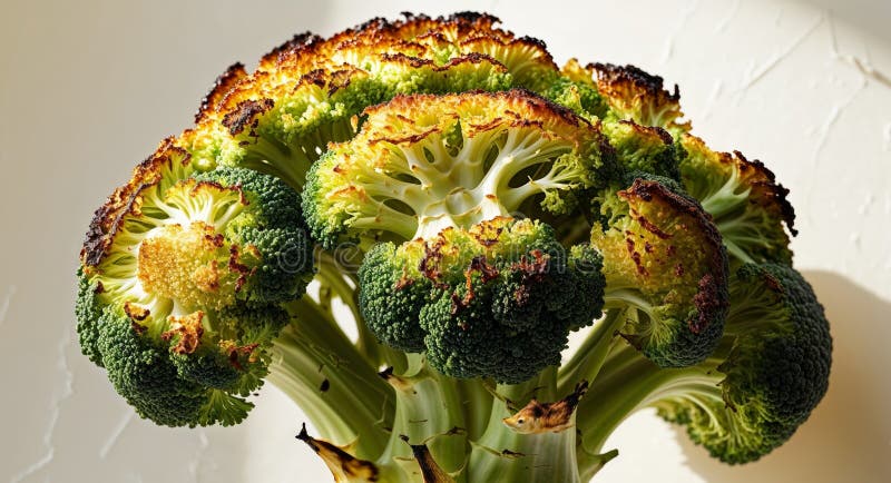 Roasted Broccoli Floret with Charred Edges Showcasing a Unique Texture ...