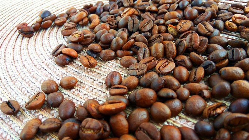 Roasted Brown Coffee Beans on Light Textile Cloth Background Stock ...