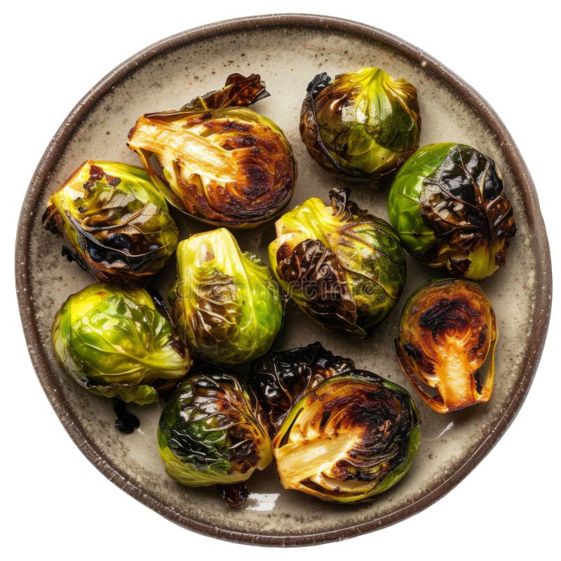 Roasted Brussels Sprouts on a Brown Plate Stock Photo - Illustration of ...