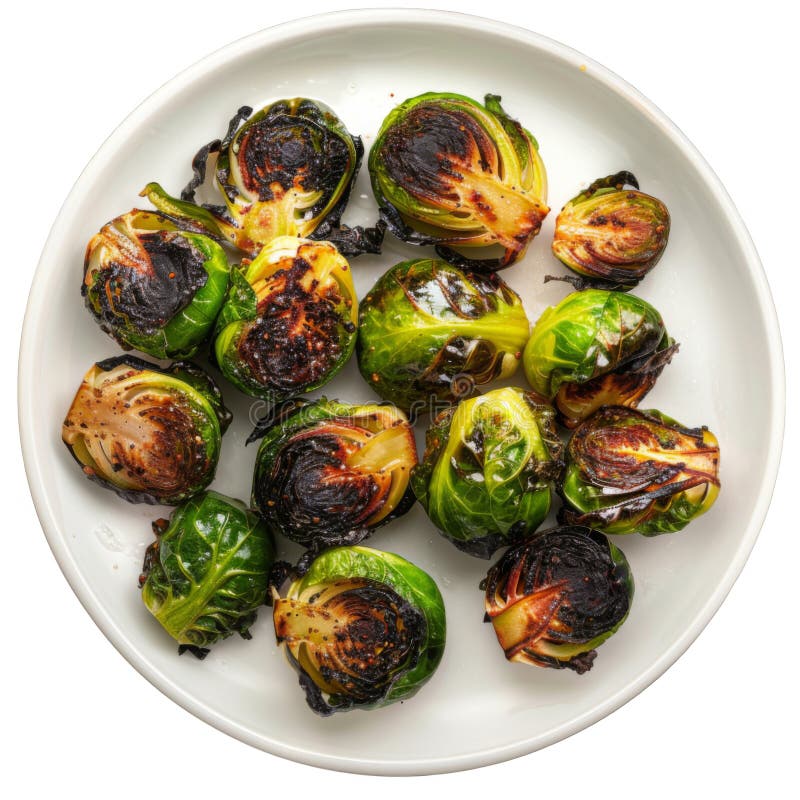 Roasted Brussels Sprouts with Charred Edges on a White Plate Stock ...