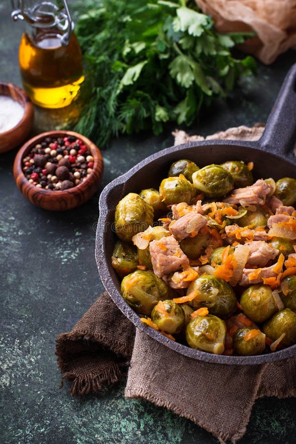 Roasted Brussels Sprouts with Meat Stock Image - Image of natural, cast ...