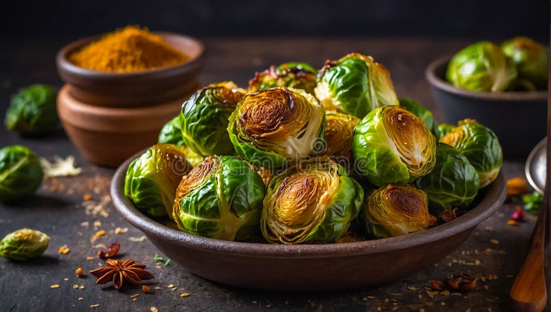 Roasted Brussels Sprouts in a Plate Homemade Stock Illustration ...