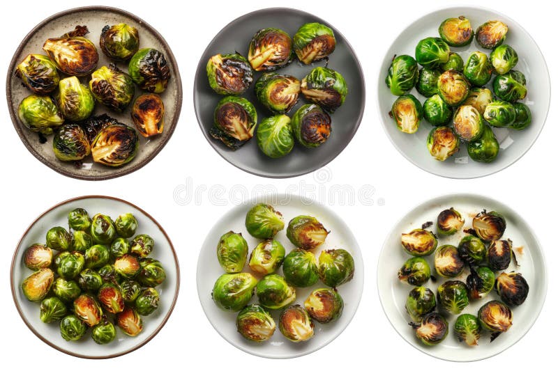 Roasted Brussels Sprouts on White and Gray Plates Stock Illustration ...
