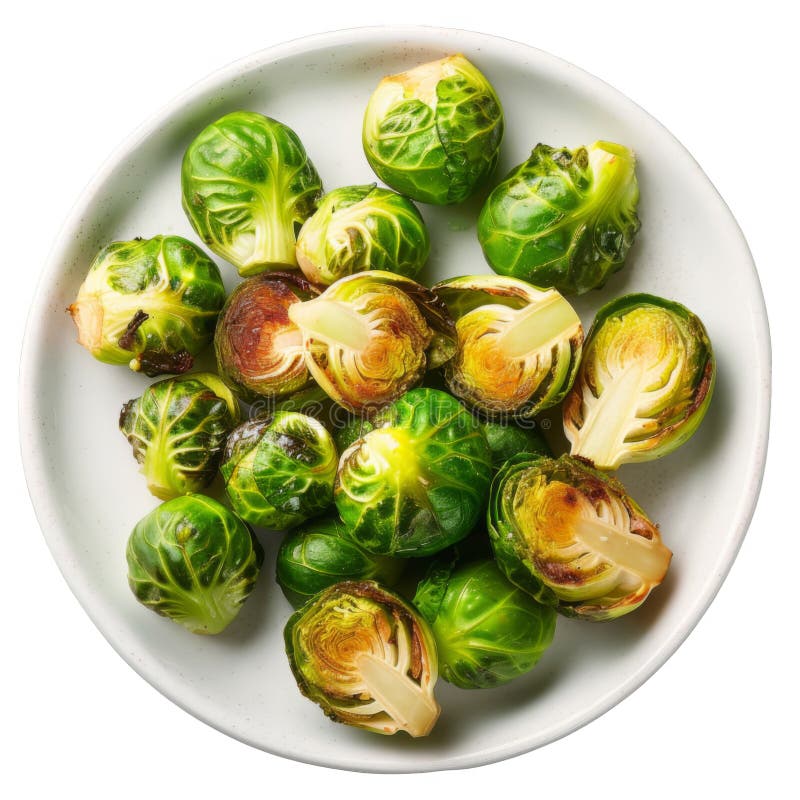 Roasted Brussels Sprouts on a White Plate Stock Image - Illustration of ...
