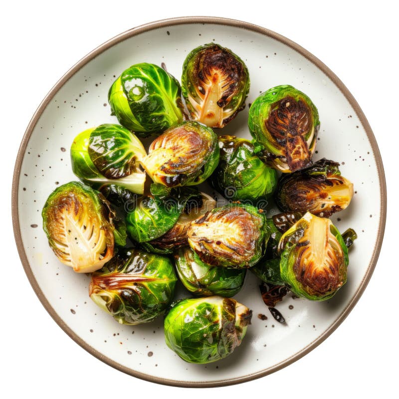 Roasted Brussels Sprouts on a White Plate Stock Photo - Illustration of ...