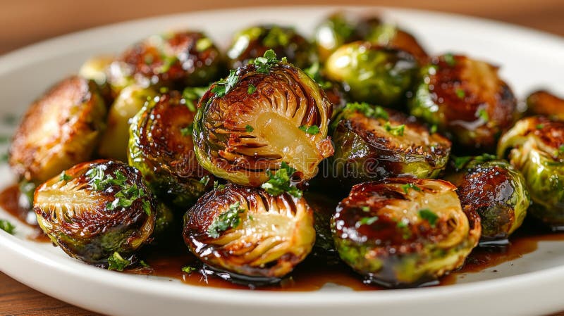 Roasted Brussels Sprouts on a White Plate. Stock Photo - Image of ...