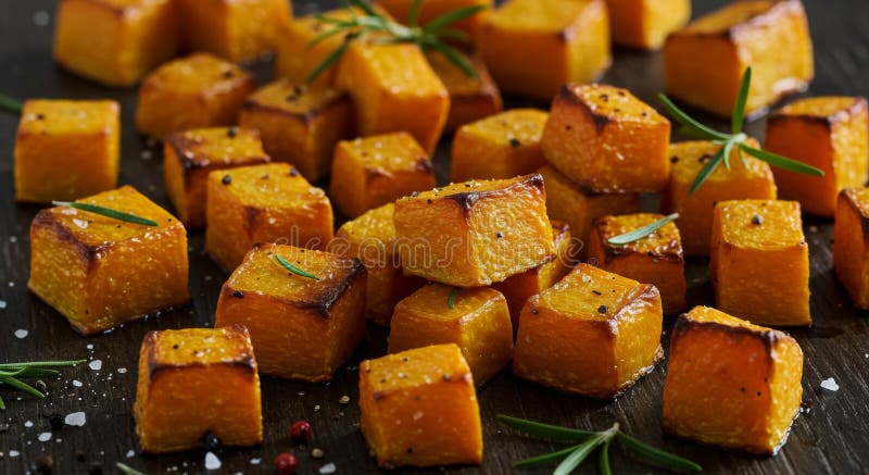 Roasted Butternut Squash Cubes with Rosemary Stock Illustration ...