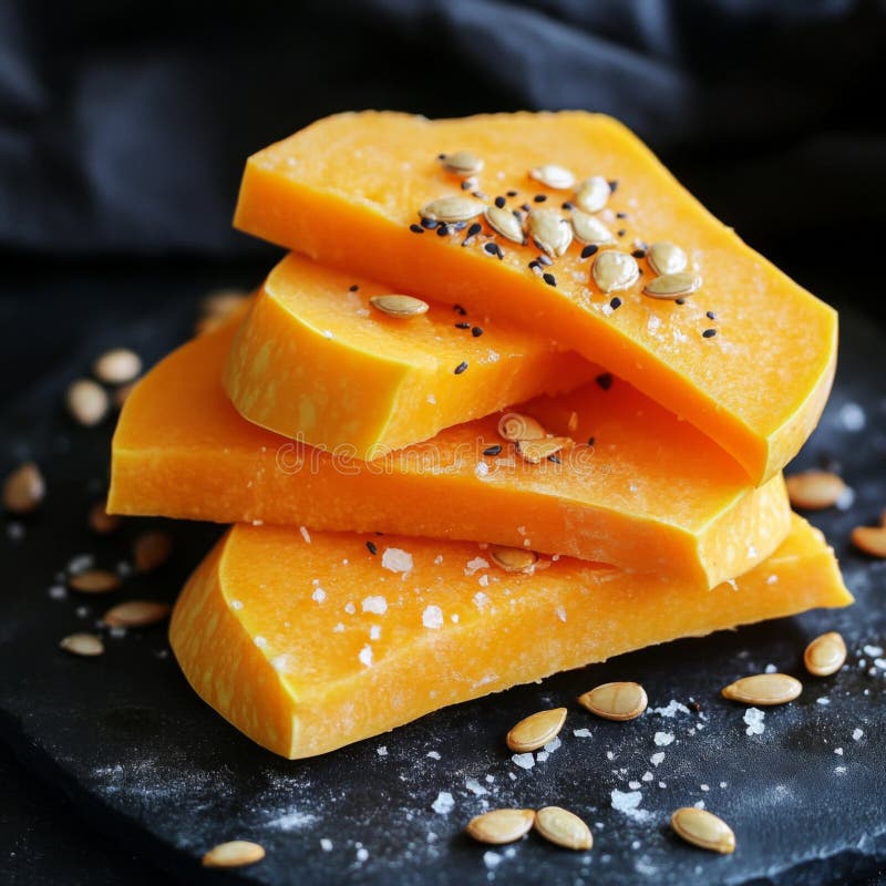 Roasted Butternut Squash Slices with Salt and Seeds Stock Illustration ...