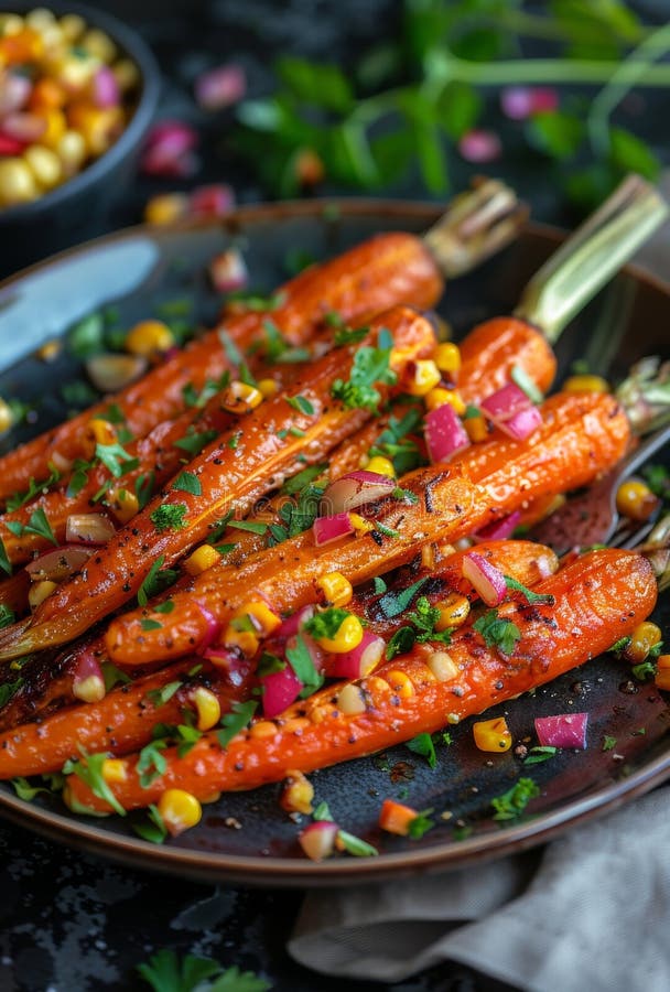 Roasted Carrots with Corn and Red Onion Salsa Stock Image - Image of ...