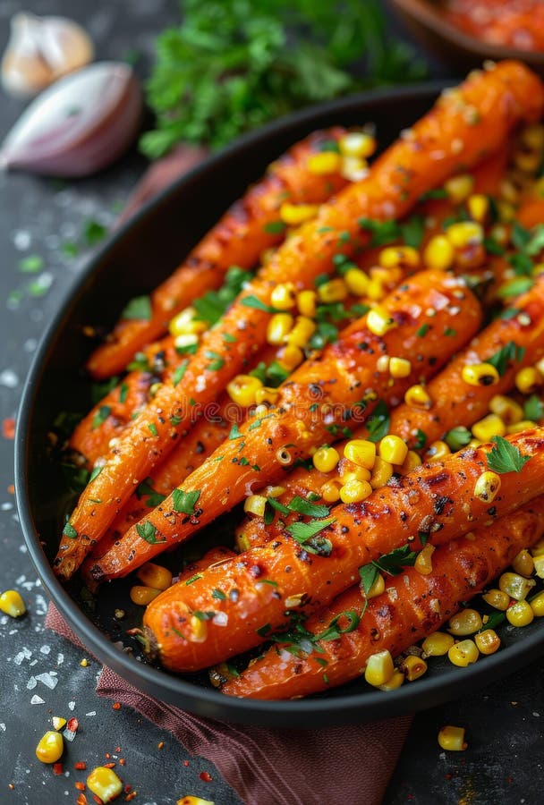 Roasted Carrots with Corn and Red Onion Salsa Stock Image - Image of ...