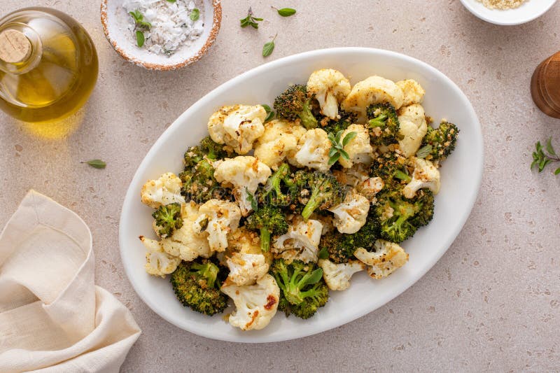 Roasted Cauliflower and Broccoli on a Serving Plate, Healthy Vegetable ...