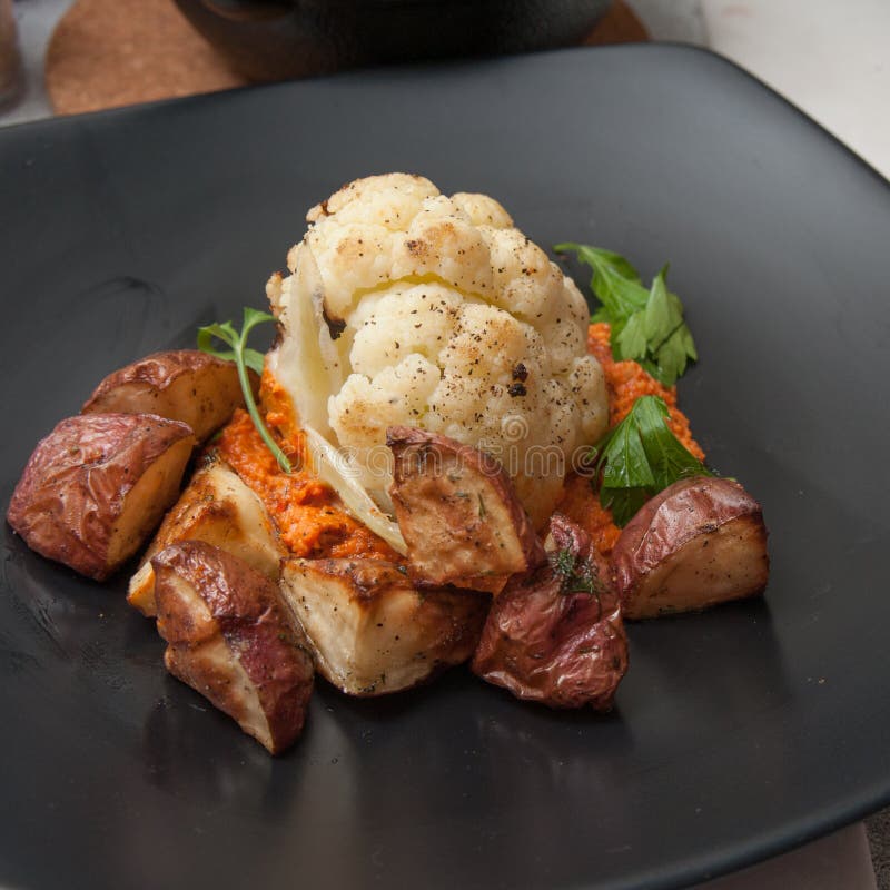 Roasted Cauliflower and Potatoes Stock Image - Image of diet, groceries ...