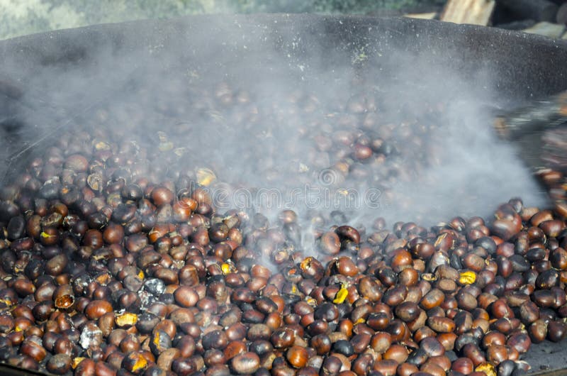 Roasted Chestnuts Cooked on the Grill Stock Image - Image of good ...