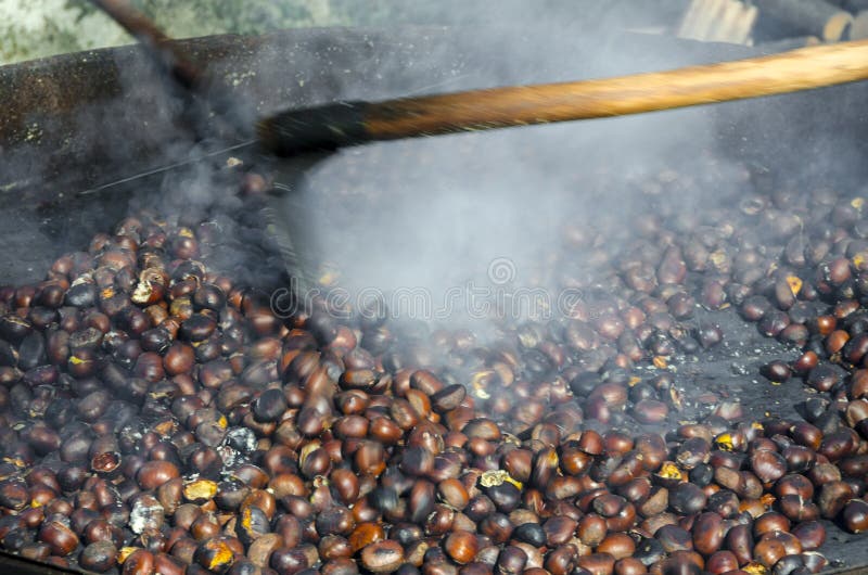 Roasted Chestnuts Cooked on the Grill Stock Photo - Image of fruit ...