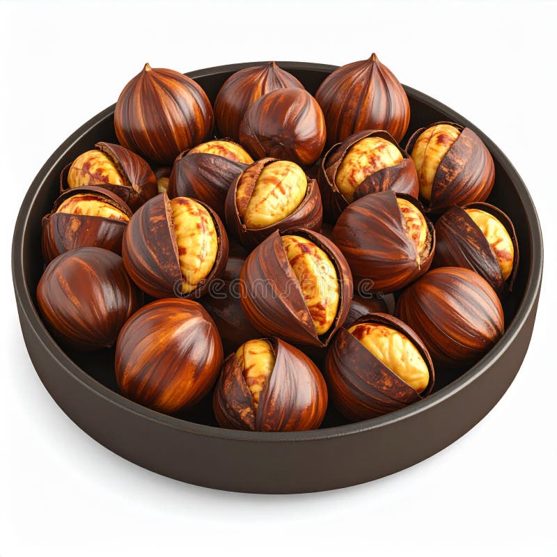 Roasted Chestnuts in Dark Bowl on White Background Stock Illustration ...