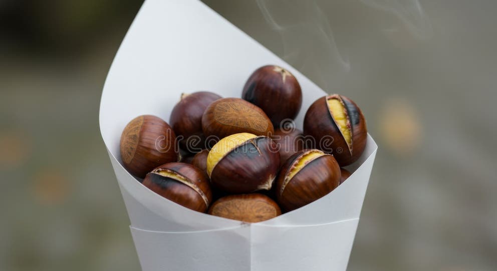 Roasted Chestnuts in a Paper Cone Stock Illustration - Illustration of ...
