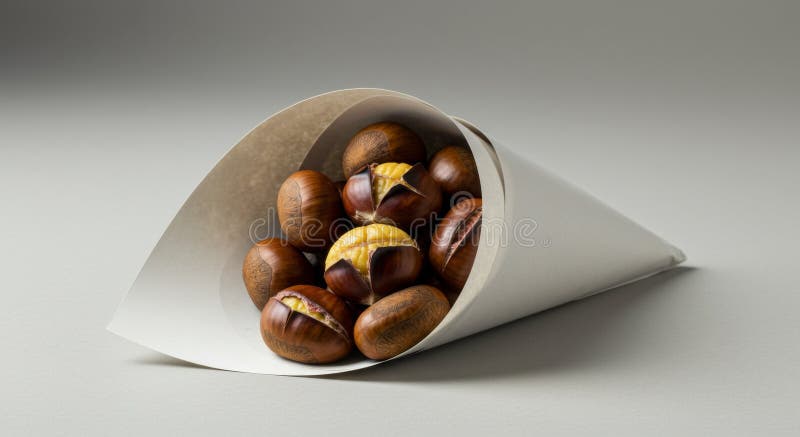 Roasted Chestnuts in a Paper Cone on Grey Background Stock Illustration ...