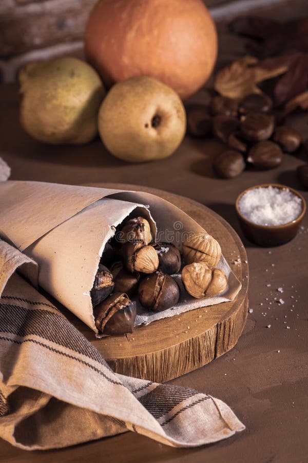 Roasted Chestnuts in a Paper Cone Stock Image - Image of nutritious ...