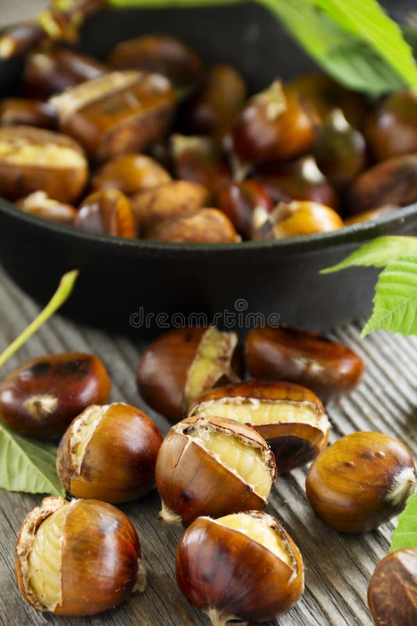 Hot chestnuts in pot stock image. Image of dessert, orange - 78951537