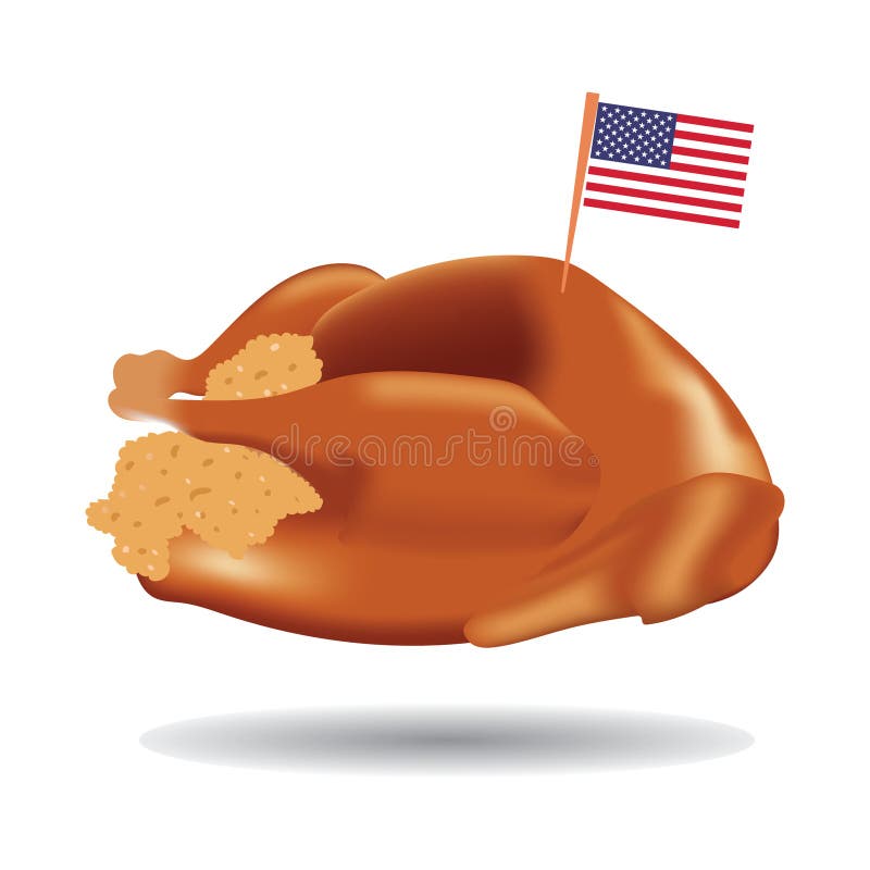 Roasted Chicken with American Flag. Vector Illustration Decorative ...
