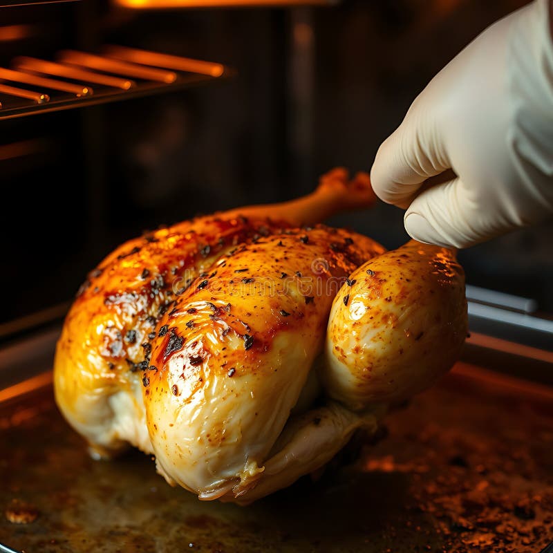Roasted Chicken Being Pulled from the Oven Golden Skin and Crispy ...