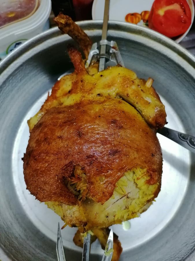 Roasted Chicken with Brown Skin Stock Image - Image of cuisine, plant ...