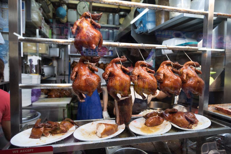 Roasted Chicken in Chicken Rice Hawker Stall Stock Photo - Image of ...