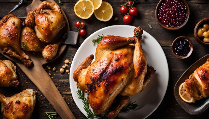 Roasted Chicken Dinner stock illustration. Illustration of juicy ...