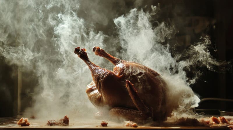 Roasted Chicken with Dramatic Lighting and Steam Stock Illustration ...