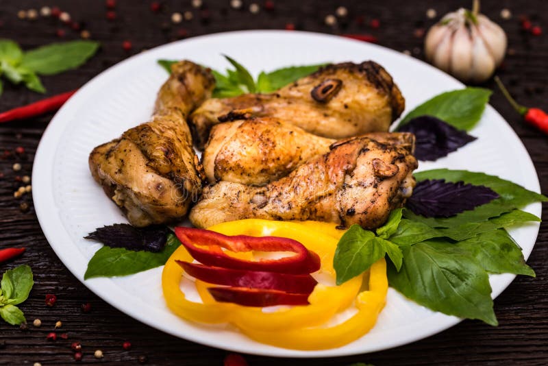 Roasted Chicken Quarter Legs on Rustic Background Stock Photo - Image ...