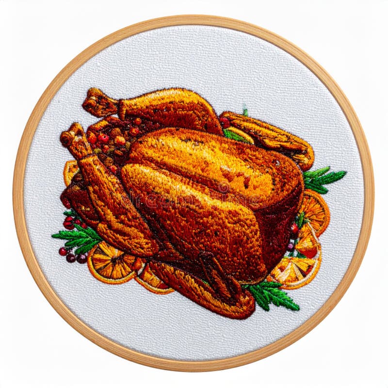 Roasted Chicken Embroidery Design on White Background Stock ...