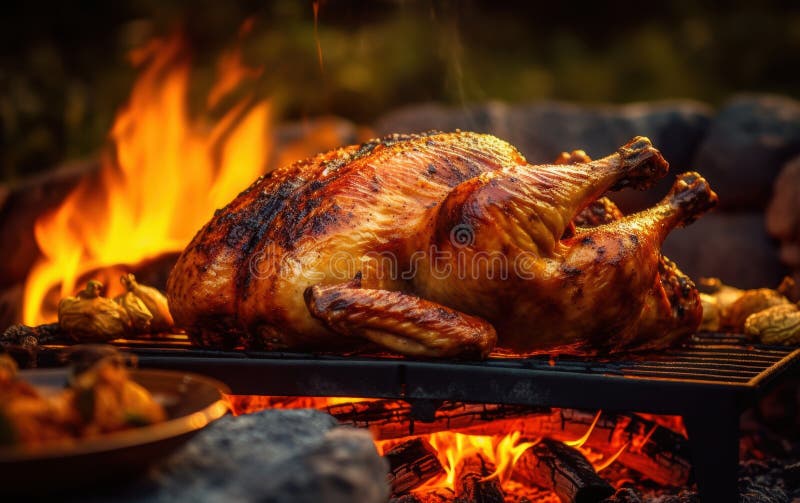Roasted Chicken on Fire. Created by Generative Artificial Intelligence ...