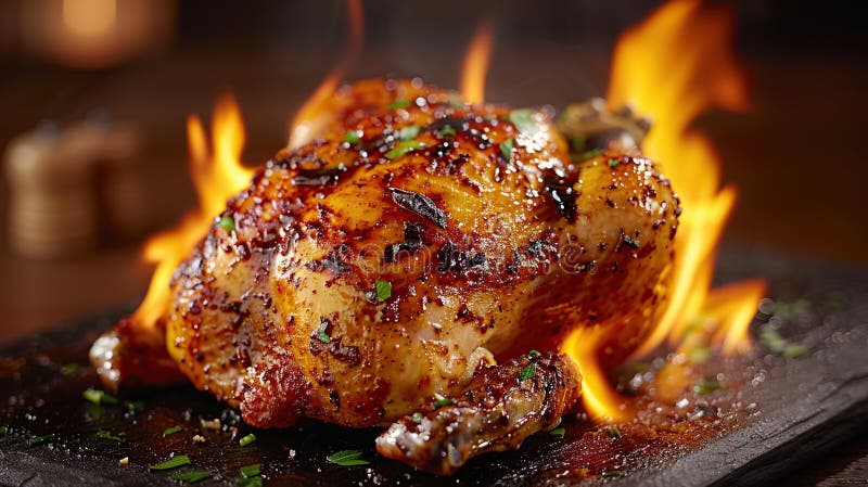 Roasted Chicken on Fire stock illustration. Illustration of roasted ...