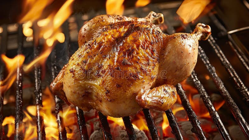 Roasted Chicken Grilling on Hot Charcoal Stock Photo - Image of outdoor ...