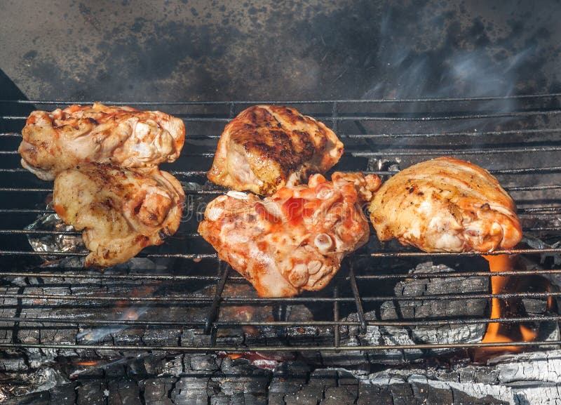 Roasted Chicken Ham on the Grill Stock Image - Image of burning ...