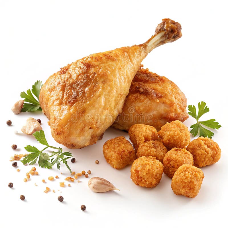 Roasted Chicken Leg and Nuggets 3D Realistic Stock Illustration ...