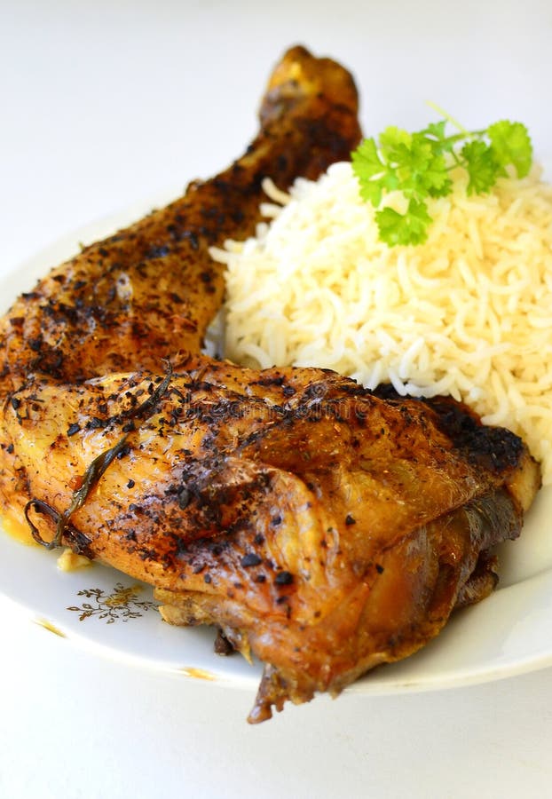 Roasted Chicken Leg with Rice Stock Image - Image of tasty, served ...