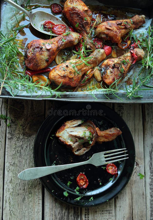 Roasted Chicken Legs with Rosemary and Peppercorns Stock Image - Image ...