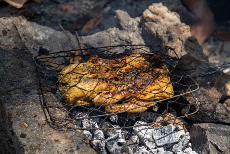 Roasted Chicken on a Pile of Rocks by the Beach Stock Photo - Image of ...