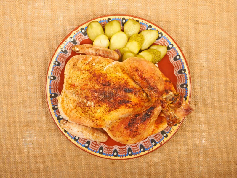 Roasted chicken on a plate stock image. Image of baked - 59991961