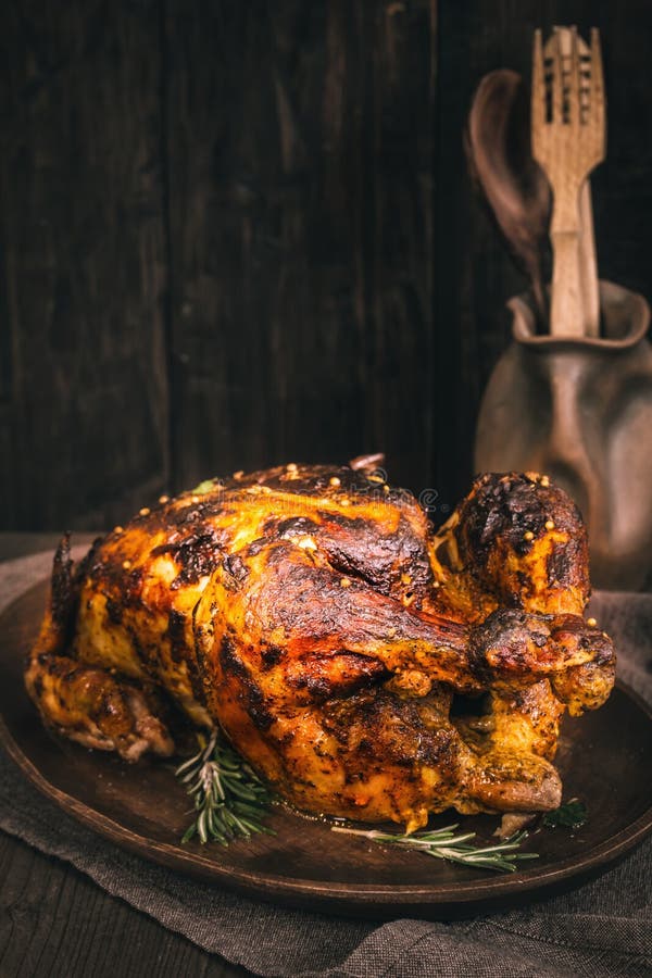 Roasted chicken on plate stock image. Image of cook, poultry - 67234253